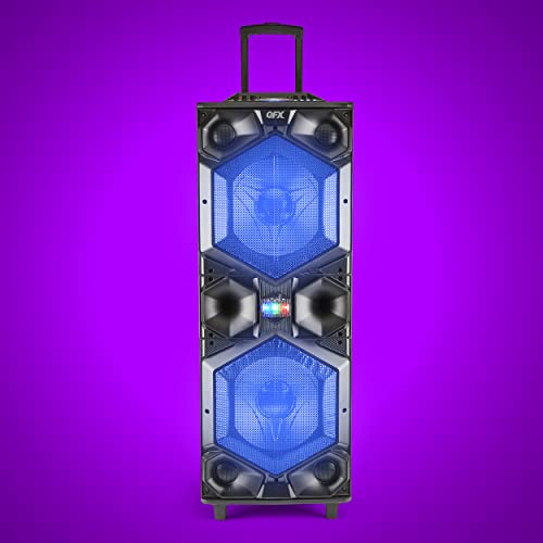 QFX E-1500 Professional Large Bluetooth Speakers | Portable PA Speaker System | Dual 15” Woofers, 1.5” Tweeter, and Party Lights