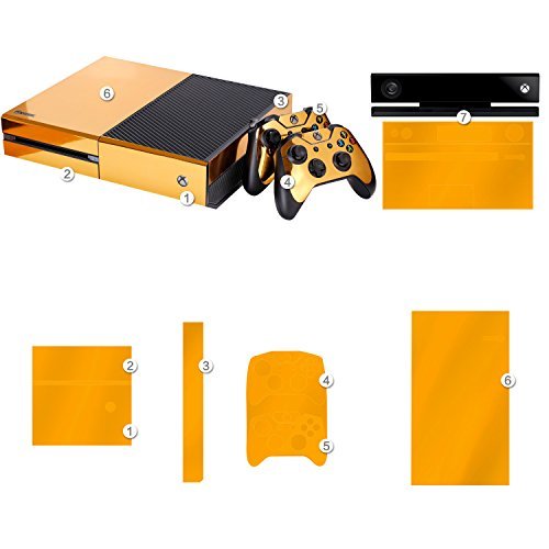NDAD Full Body Golden Protective Vinyl Skin Decal for Xbox one Console and 2PCS Xbox one Controller Skins Stickers