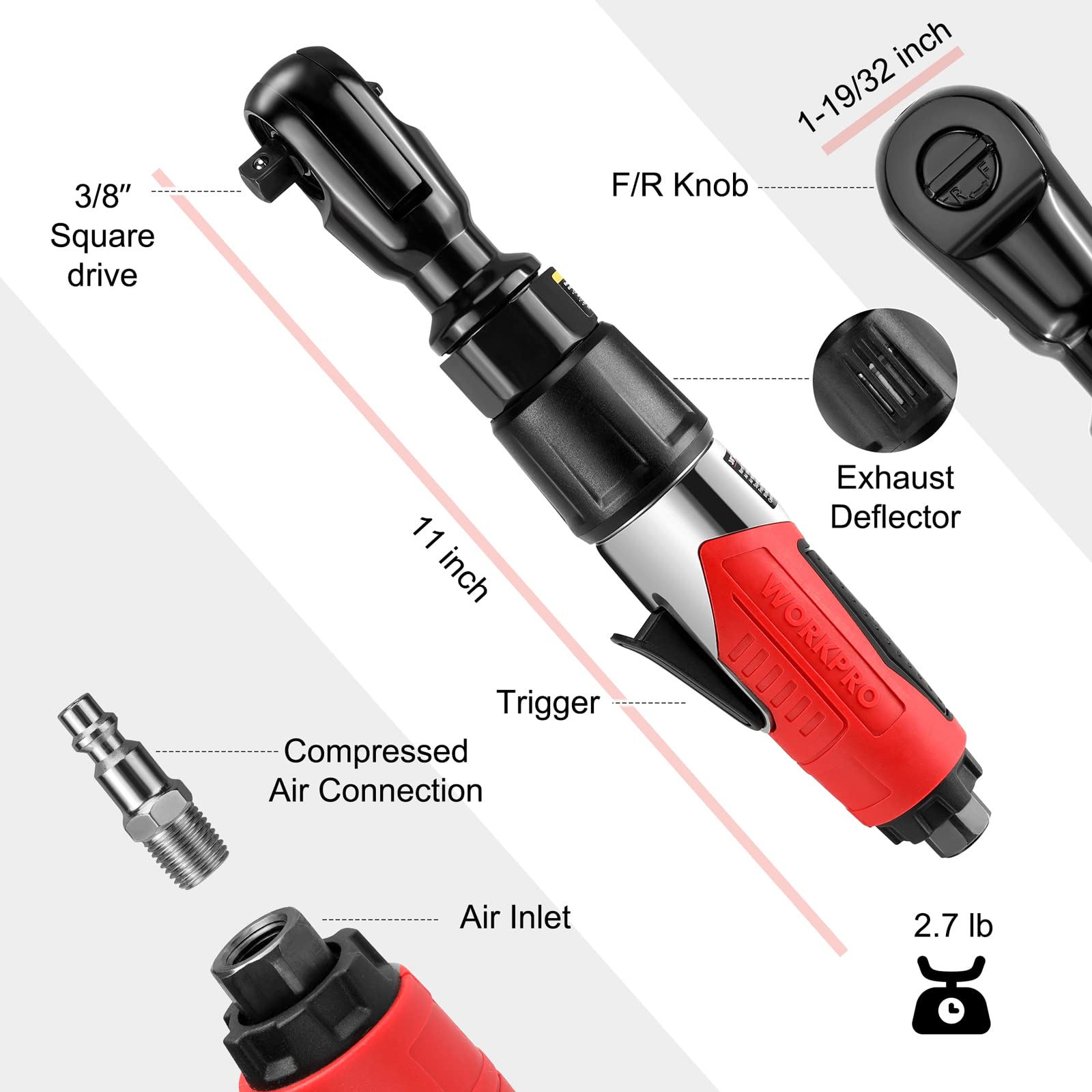 WORKPRO 1/2" Drive Air Impact Wrench 3/8" Air Ratchet Wrench