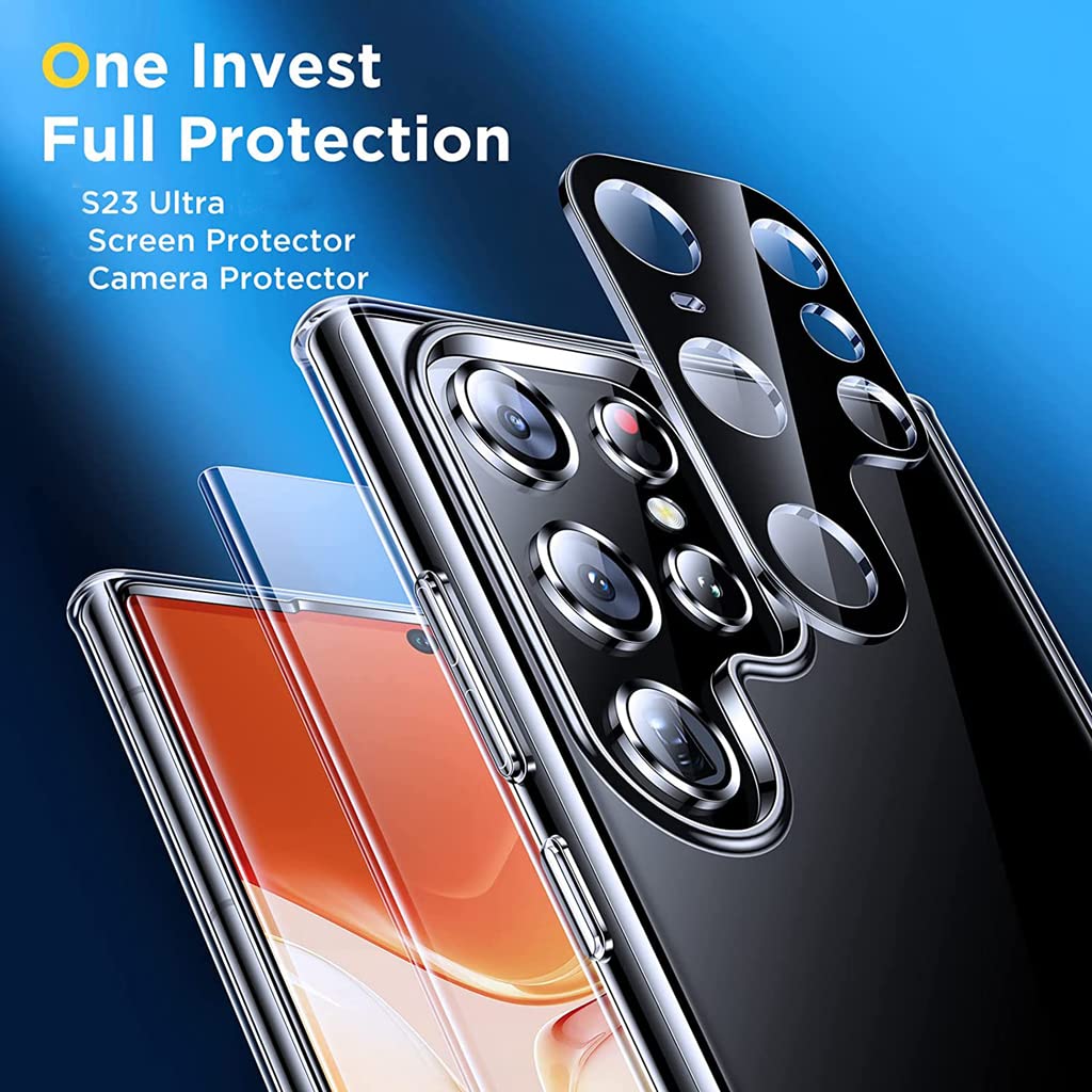 OttarScreen Galaxy S23 Ultra Screen Protector, 3 Pack Tempered Glass Screen Protector, 1 Pack Tempered Glass Camera Lens Protector, 3D Glass 9H Hardness Tempered Glass Screen Protector for Samsung