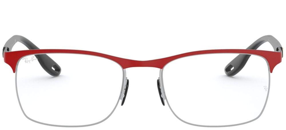 Ray-Ban RX8416M Scuderia Collection Square Prescription Eyeglass Frames, Matte Red Ferrari On Silver/Demo Lens, 54 mm