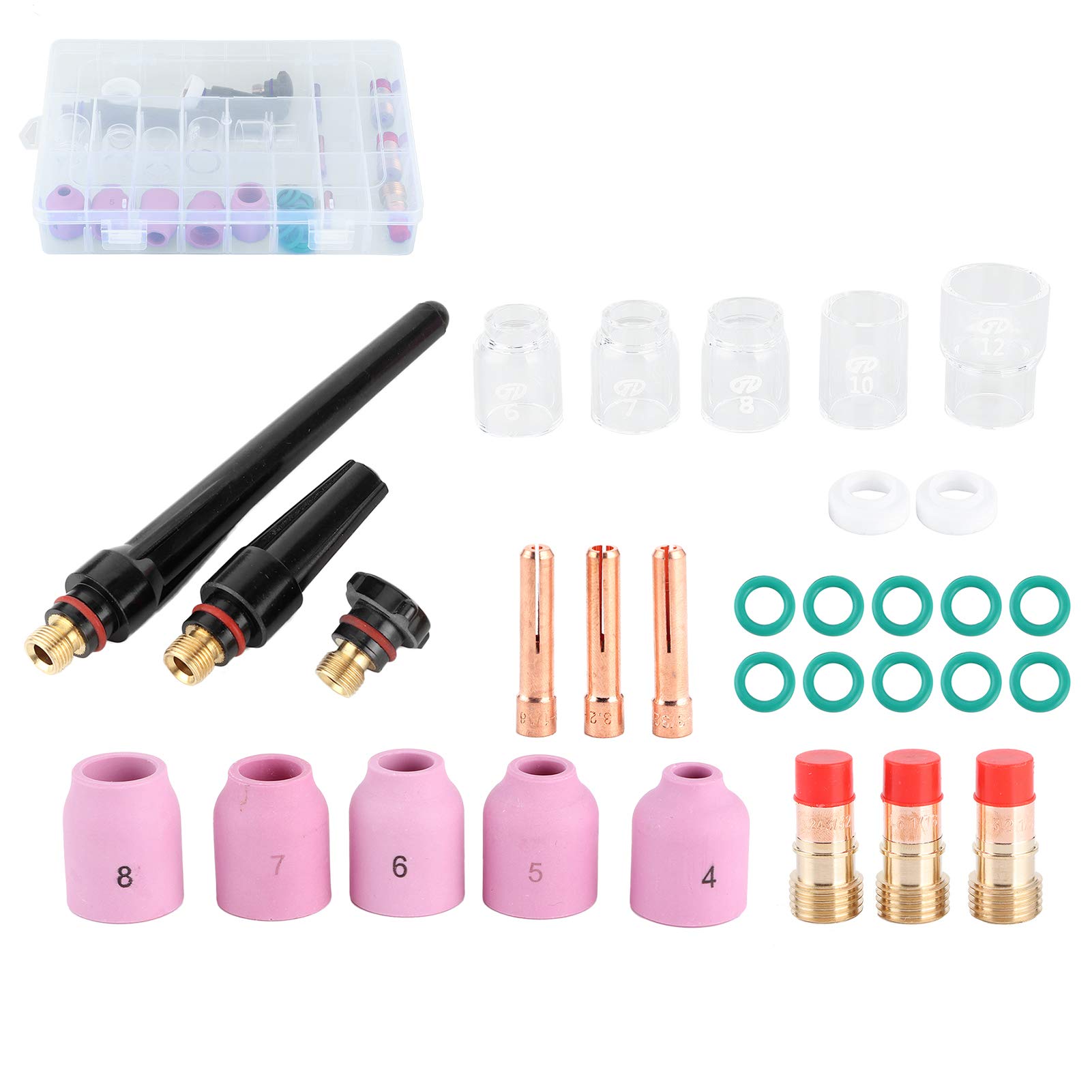 TIG Welding Equipment Welding Nozzle, 31Pcs/Set Ceramic Welding Nozzle Torch Gas Lens Welder Tip with Glass Cup
