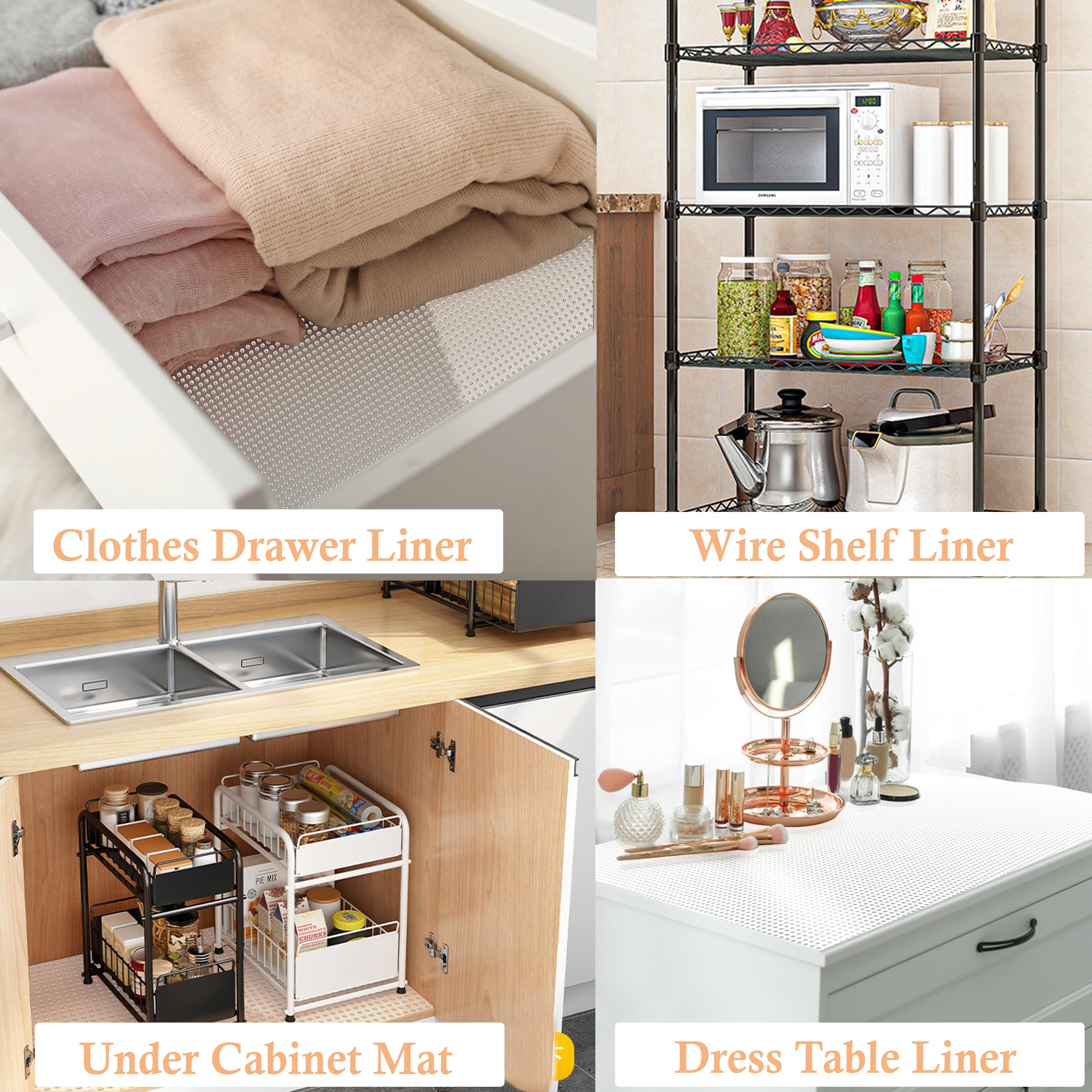 Shelf Liners for Kitchen Cabinets 10 Inch Wide X 20 Ft Non Adhesive Cabinet Drawer Liners Non Slip Waterproof Strong Grip Pantry Shelves Liners for Refrigerator Closet Cupboard Mat Bathroom Drawer