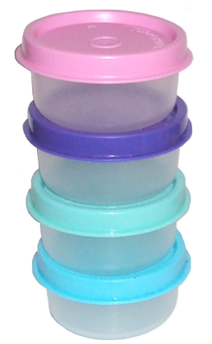 Tupperware Smidgets Tiny Treasure Mini Bowls Set of 4 Clear with Blue Green Pink Seals