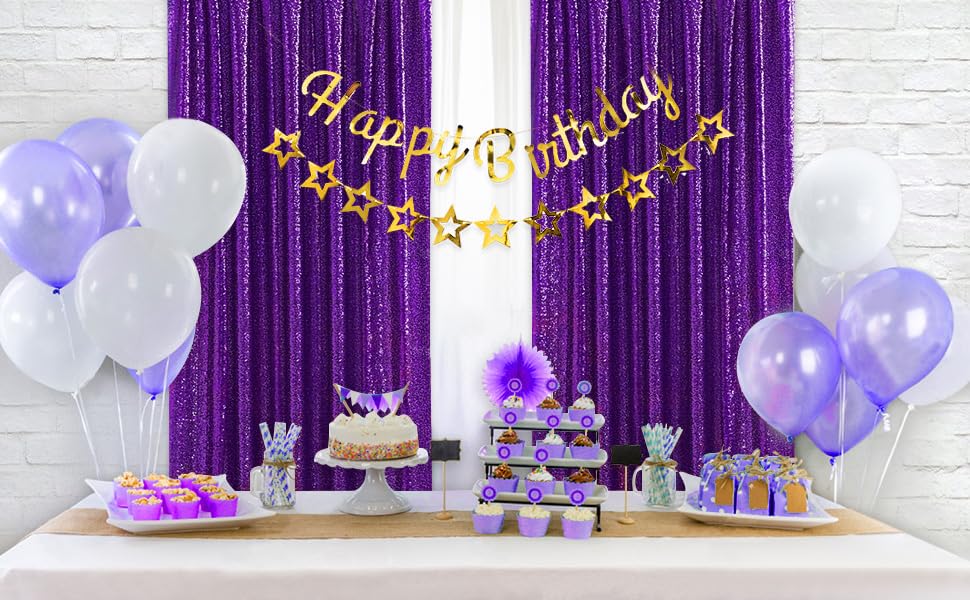 SoarDream Purple Sequin Backdrop 2 Pieces 2ftx8ft Wedding Glitter Curtain Backdrop Arch Fabric Drapes for Baby Shower Birthday Party Decoration