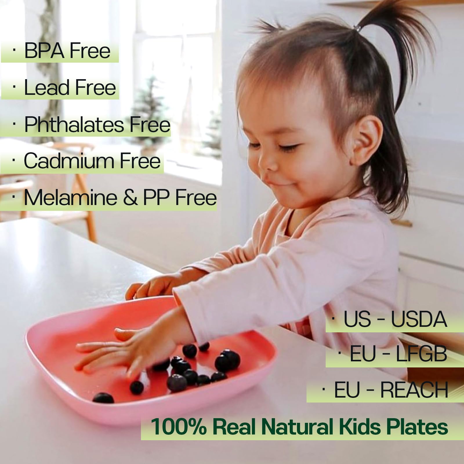 SUGARCANE Kids Plates 5Pack (7.9β) - Organic Dishes for Toddler to Big Kids - USDA Certified β Microwaves & Dishwasher Safe β BPA Free, Unbreakable, Reusable - Multi