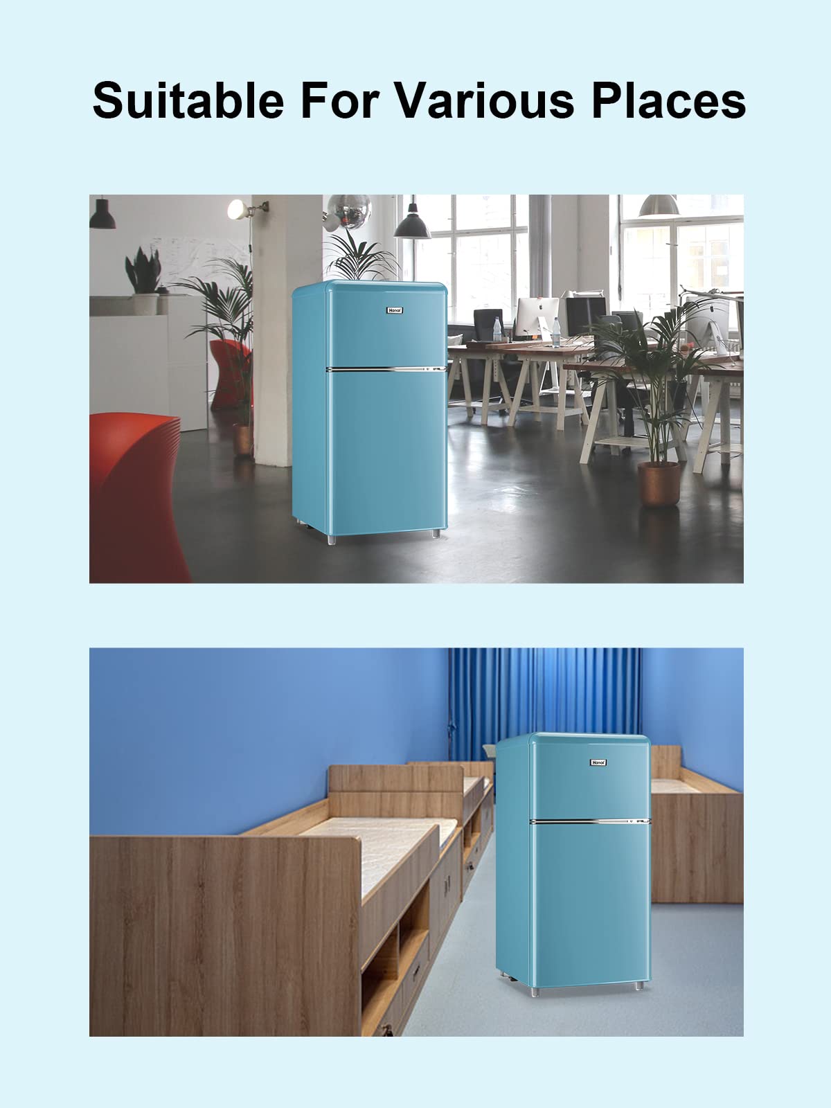 WANAI Compact Refrigerator 3.5 Cu.Ft Retro Mini Fridge with Freezer Dual Door Small Refrigerator with Adjustable Temperature,LED Lights, Removable Shelves, Mini Refrigerator for Dorm, Office, Bedroom