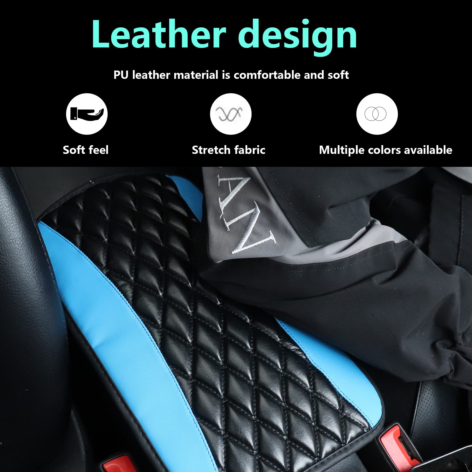 NHHC Car Center Console Pad,Comfortable PU Leather Car Armrest Cushion,Waterproof and Anti-Scratch Car Interior Accessories Universal for SUV/Truck/Car (Blue)