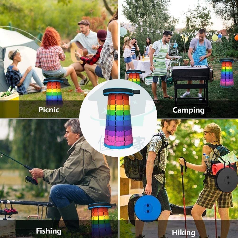Upgraded Folding Stool Portable Chair Collapsible Lightweight Retractable Seat Foldable Stool for Camping Fishing Indoor and Outdoor - Rainbow Design, UN03B06US1