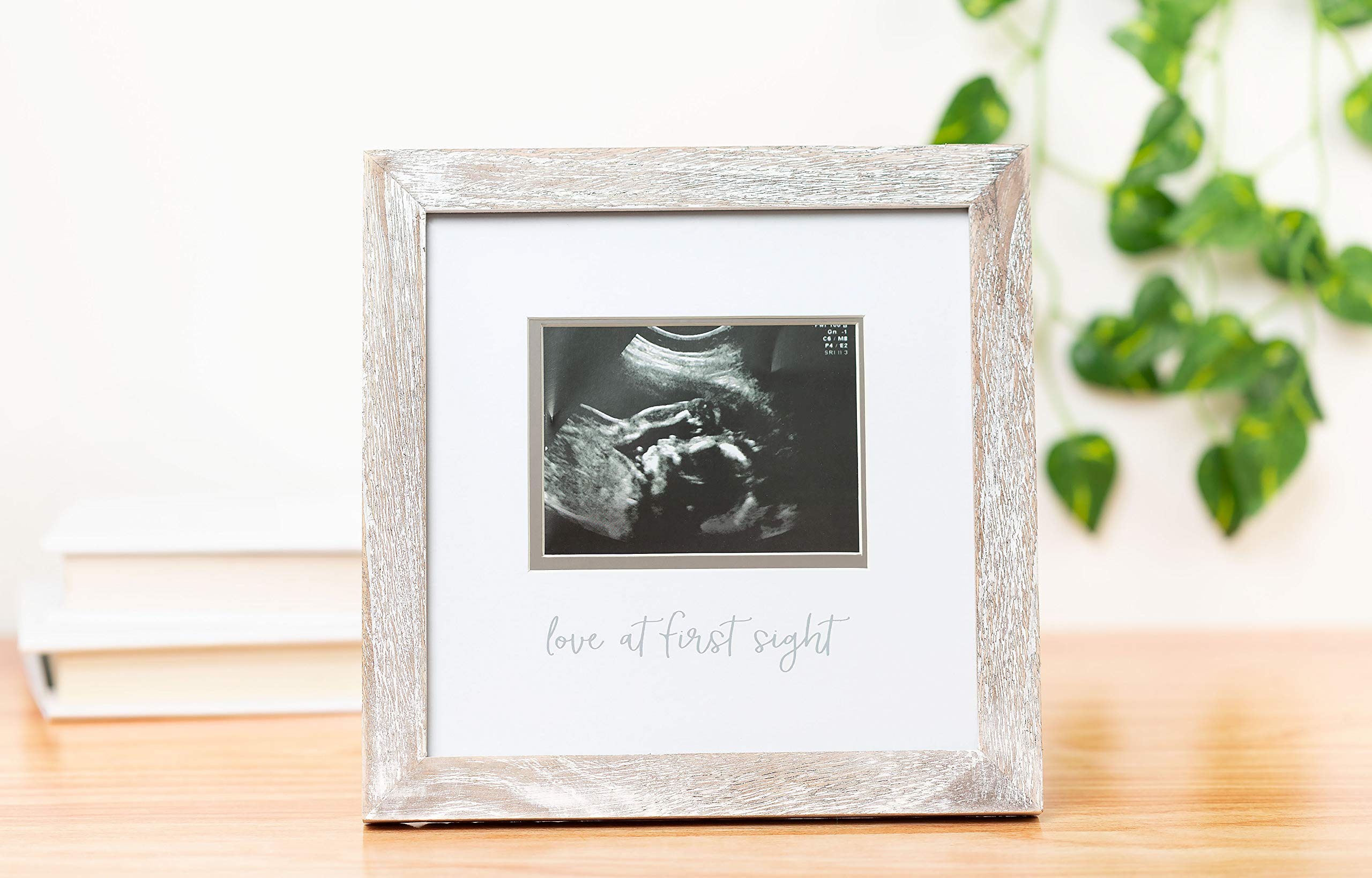 Pearhead Love at First Sight Rustic Sonogram Photo Frame, Baby Keepsake Picture Frame, Gender-Neutral Nursery Décor, Ultrasound Or Sonogram Photo, 4" x 3" Photo Insert, Farmhouse Rustic