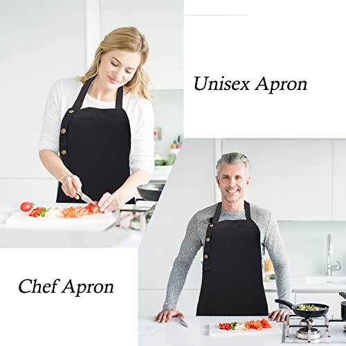 YFJQTZX Adjustable Canvas Apron Women Men, Waterproof Kitchen Aprons for Women With Pockets, Cute Cooking Chef Aprons for Men Grill(Black)