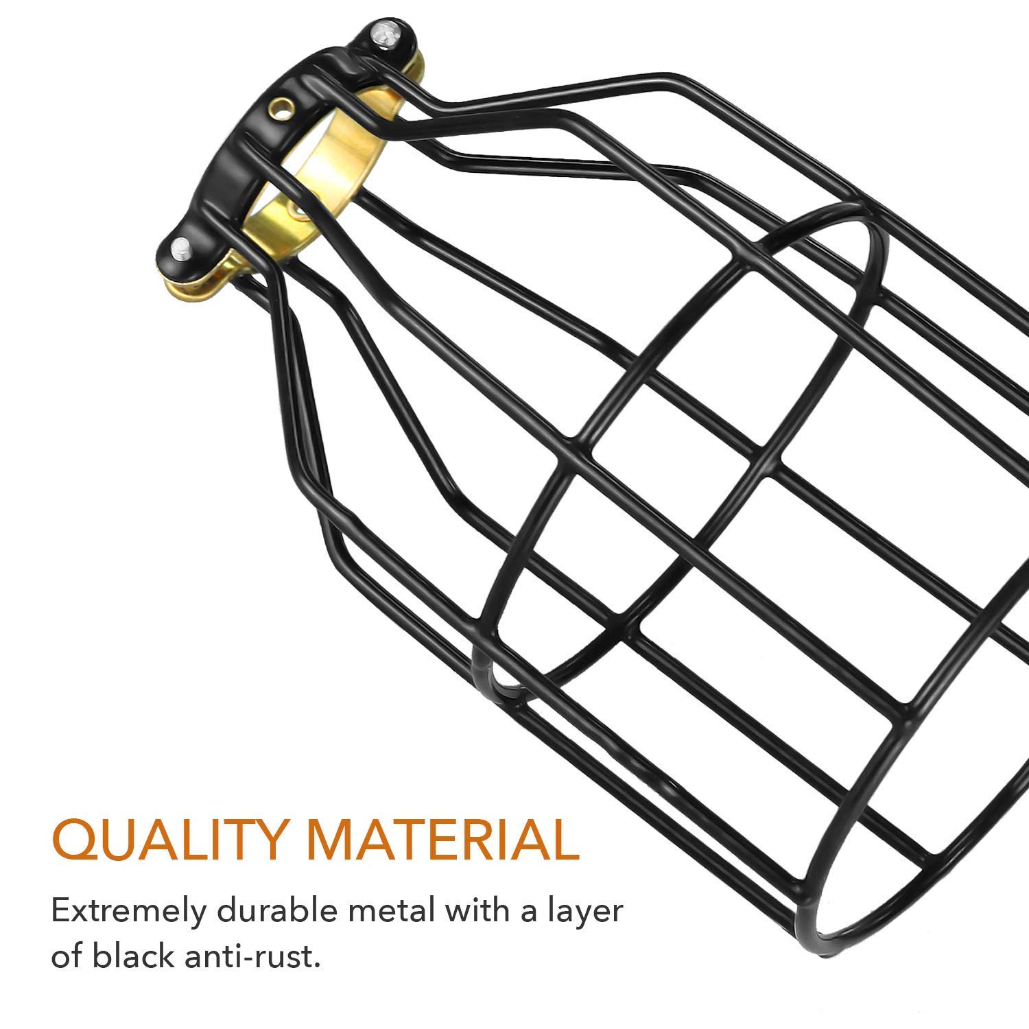 Simple Deluxe 2-Pack Adjustable Industrial Clamp on Metal Bulb Guard Cage for Pendant, Farmhouse Light Fixture, Vintage Lamp Shades and Hanging Lamp, Black