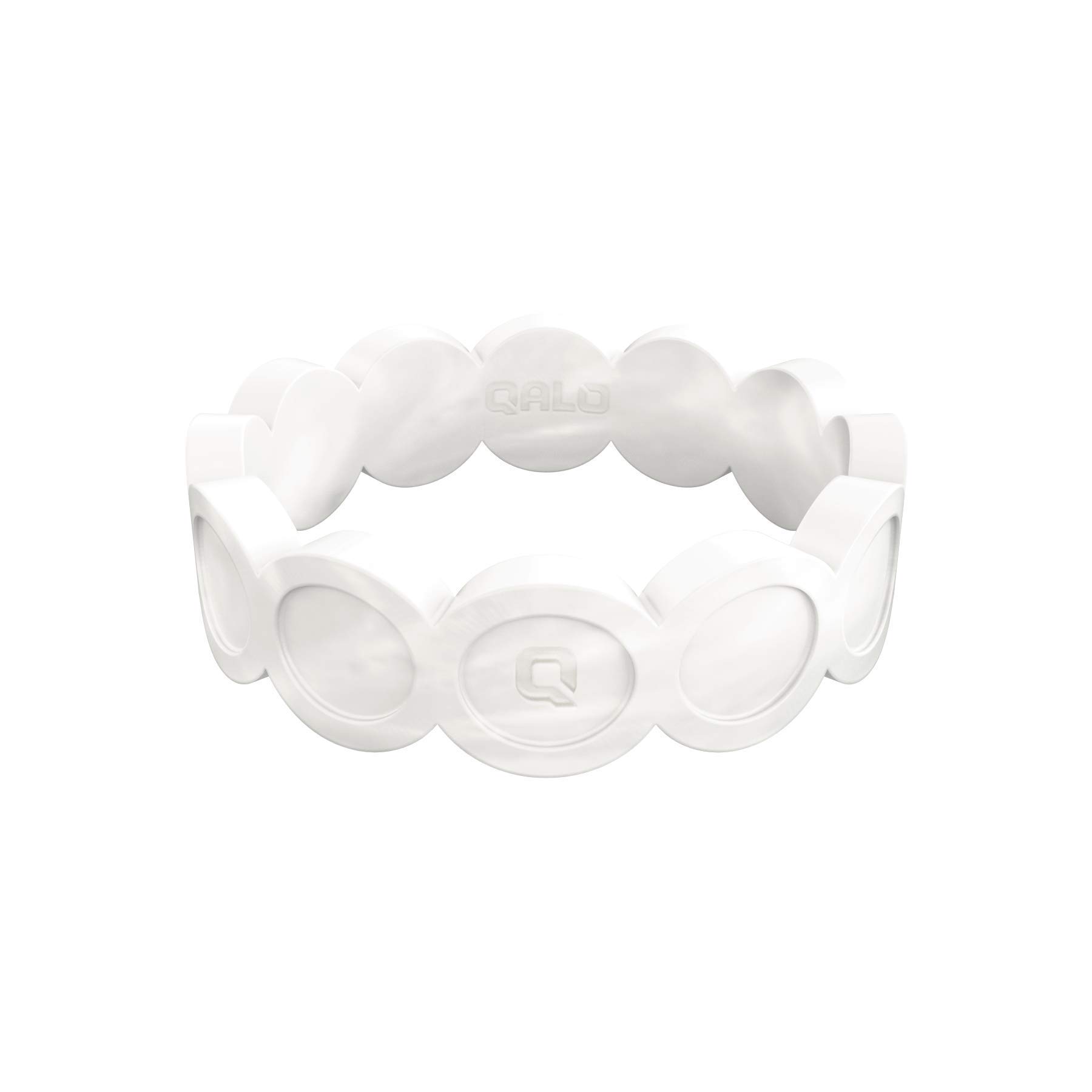 QALO Women's Rubber Silicone Ring, Scallop Rubber Wedding Band, Breathable, Durable Engagement Silicone Ring, 6mm Wide 2mm Thick, Pearl, Size 7