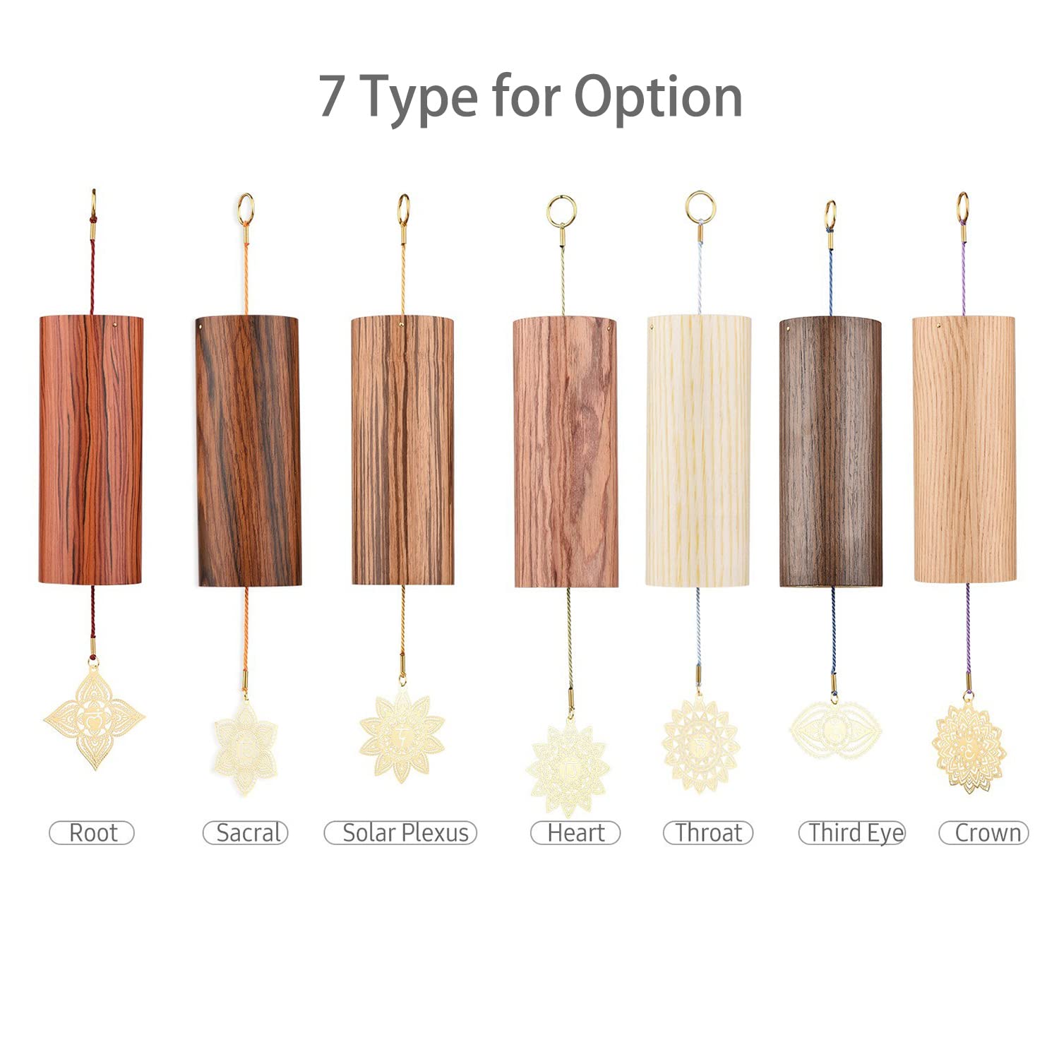 Mowind Chakra Chimes Natural Bamboo Wind Chimes Meditation Chord Windchime Wind Bell for Home Decoration Zen Mindfulness Throat Chakra