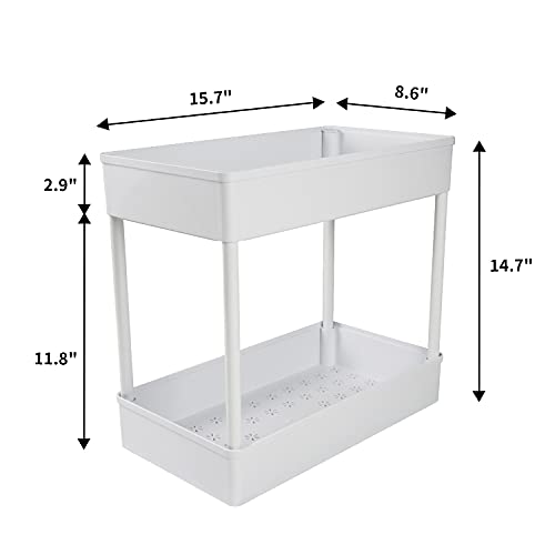 Under Sink Organizer,Bathroom Organizer Under Sink Storage 2 Tier Organizer,Under Sink Shelf Organizer Rack,Large Capacity Under Sink Cabinet Organizer for Kitchen Bathroom (White)