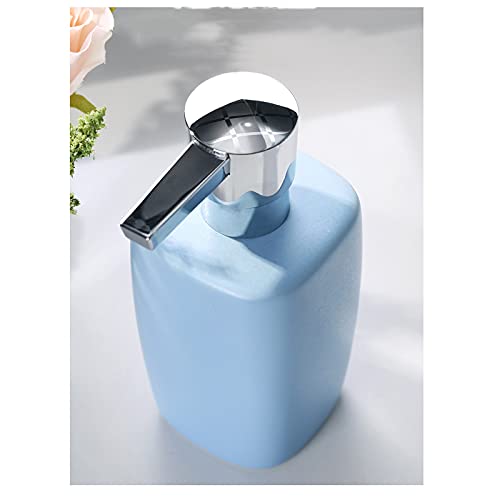 QTBH Soap Dispenser Matte Ceramic Soap Dispenser Home Bathroom Kitchen Office Shampoo Dishwashing Liquid Cosmetic Lotion Bottle 370ml/13oz Soap Pump (Color : Blue)