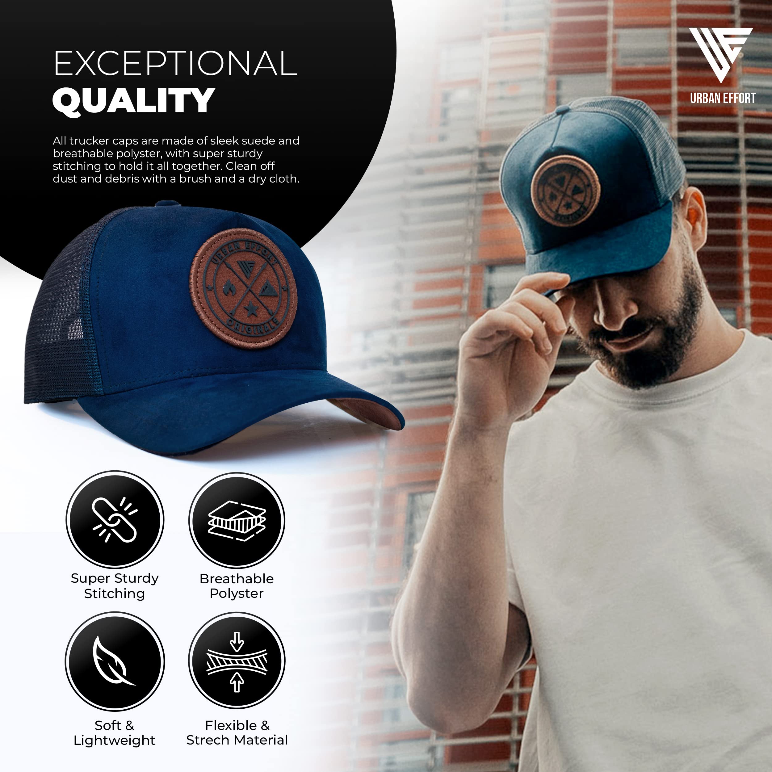 Urban Effort Mesh Back Cap - for Men and Women Baseball Hat 5-Panel Trucker Hat - Great Snapback Closure for Hunting & Hiking (Blue)