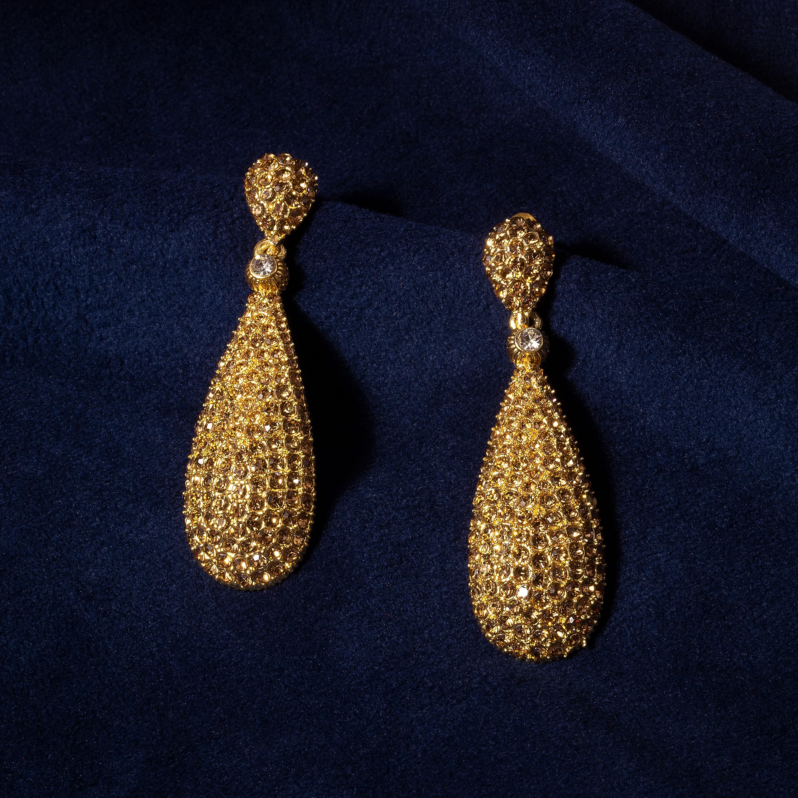 Moonstruck Costume Jewelry Chandelier Champagne Diamond Studded Golden Gold Drop and Dangle Earrings for Women