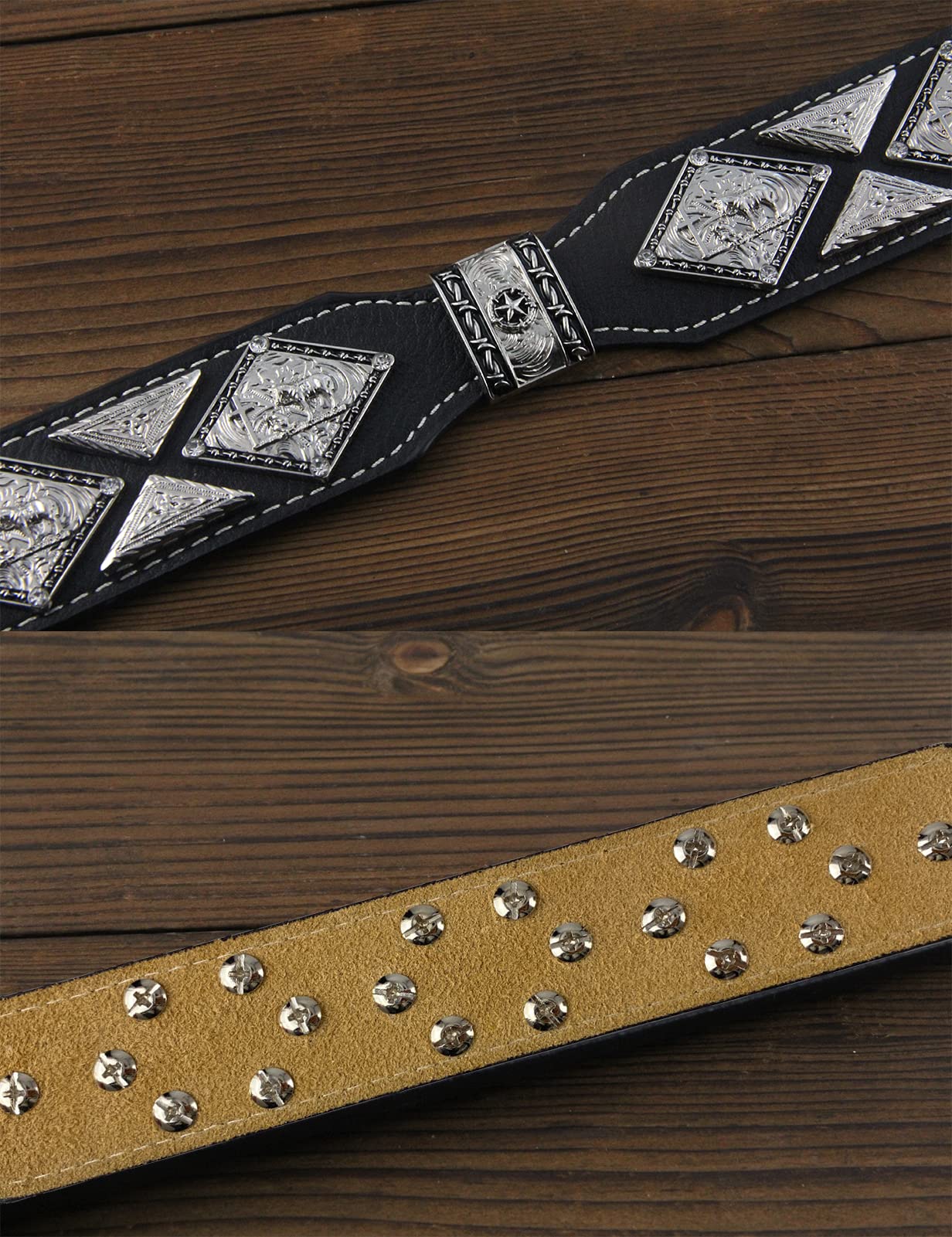 URAMAN Mens Western Belt Cowboy Country Concho Leather Belt for Jeans Pants Rodeo