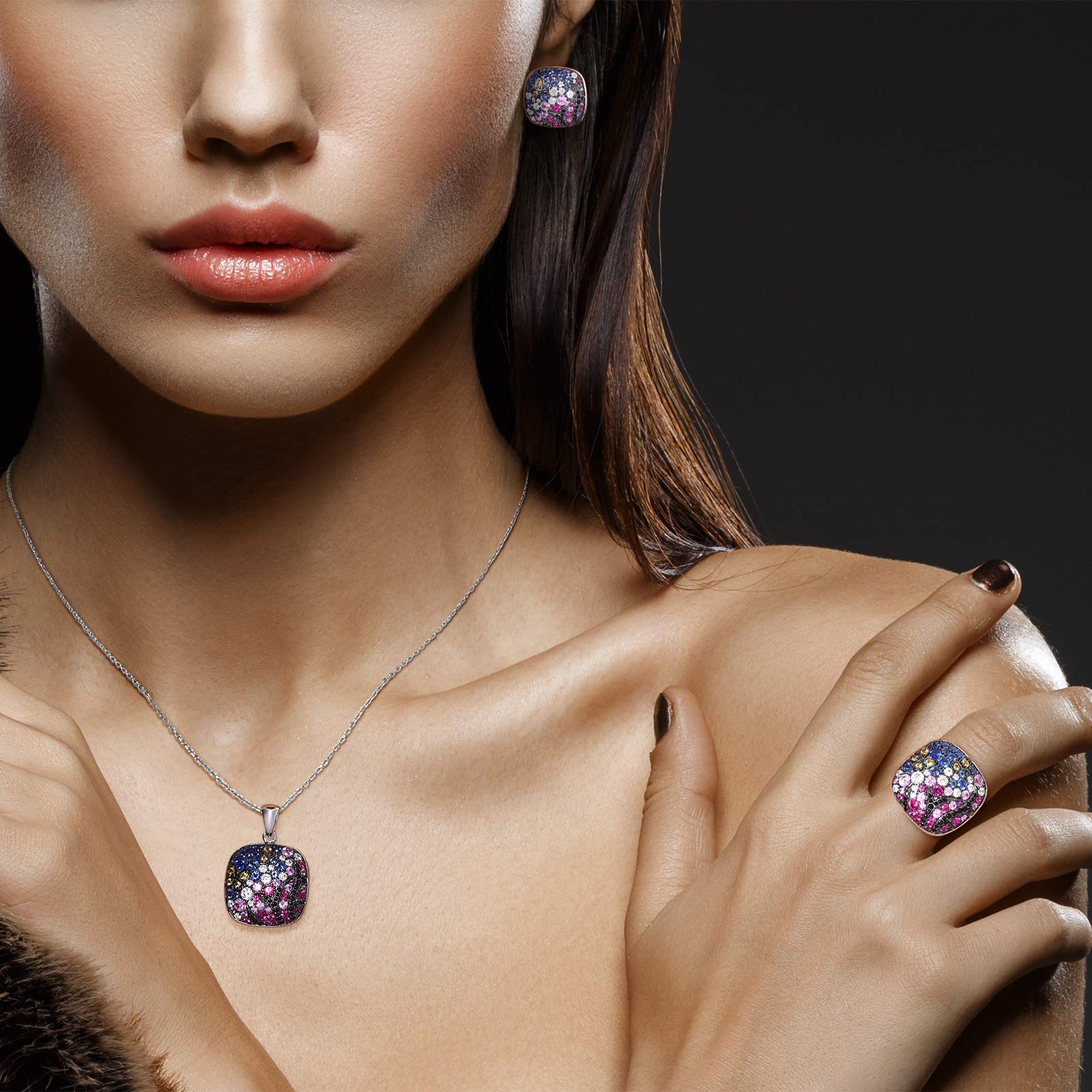 Santuzza Cushion Dangle Earrings 925 Sterling Silver Created Pink Sapphire White Nano Cubic Zirconia Drop Earring for Women