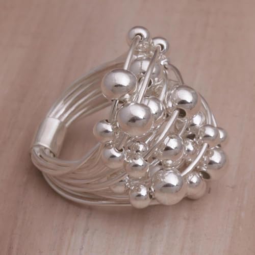 NOVICA Artisan Handmade Sterling Silver Cocktail Ring 925 Artistic from Bali No Stone Indonesia Modern [ring Front 1.2 in H x 1.2 in W x 0.4 in D Band Width 5 mm W] ' Stellar Orbs'