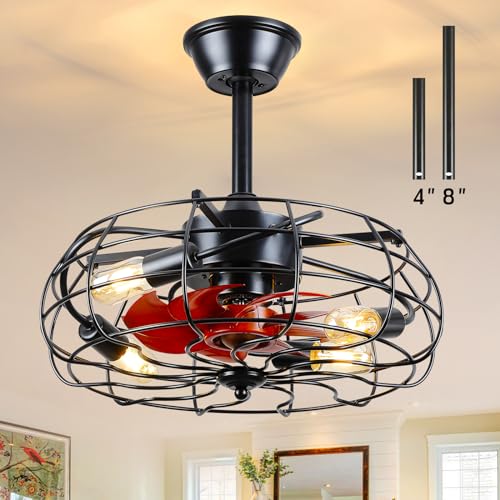 Mpayel Farmhouse Ceiling Fan with Light and Remote Control, Caged Ceiling Fan with 4 Led Bulbs, Enclosed Ceiling Fan with LED Light for Porch,Patios,Kitchen,Bedroom Indoor and Outdoor…