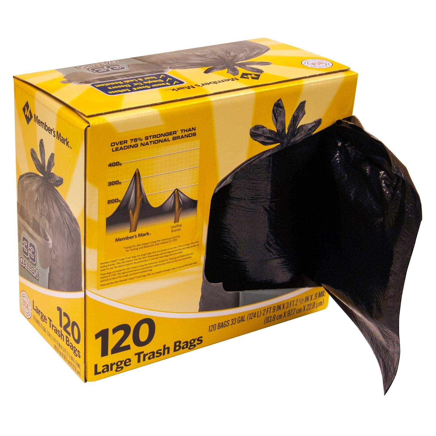 Member's Mark Member's Mark Power Guard Large Trash Simple Tie Trash Bags 33 Gal., 120 Ct.