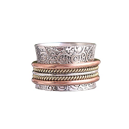 Three Tone Silver Spinner Ring, Beautyful Design Ring, Meditation ring, 925 Sterling Silver Ring (9)