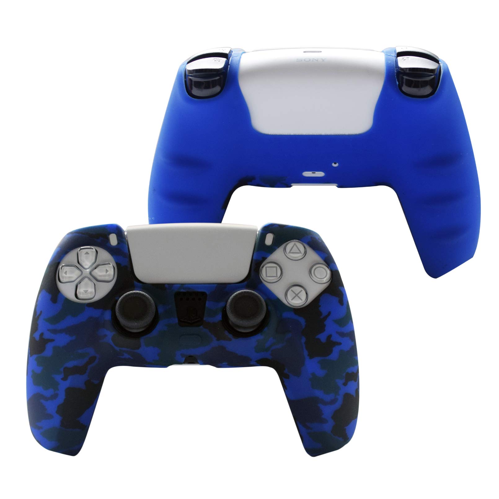 PS5 Controller Skin-Hikfly Silicone Cover for PS5 Controller Grips,Non-Slip Cover for PlayStation 5 Controller- 2 x Skin with 8 x Thumb Grip Caps(Blue,Red)
