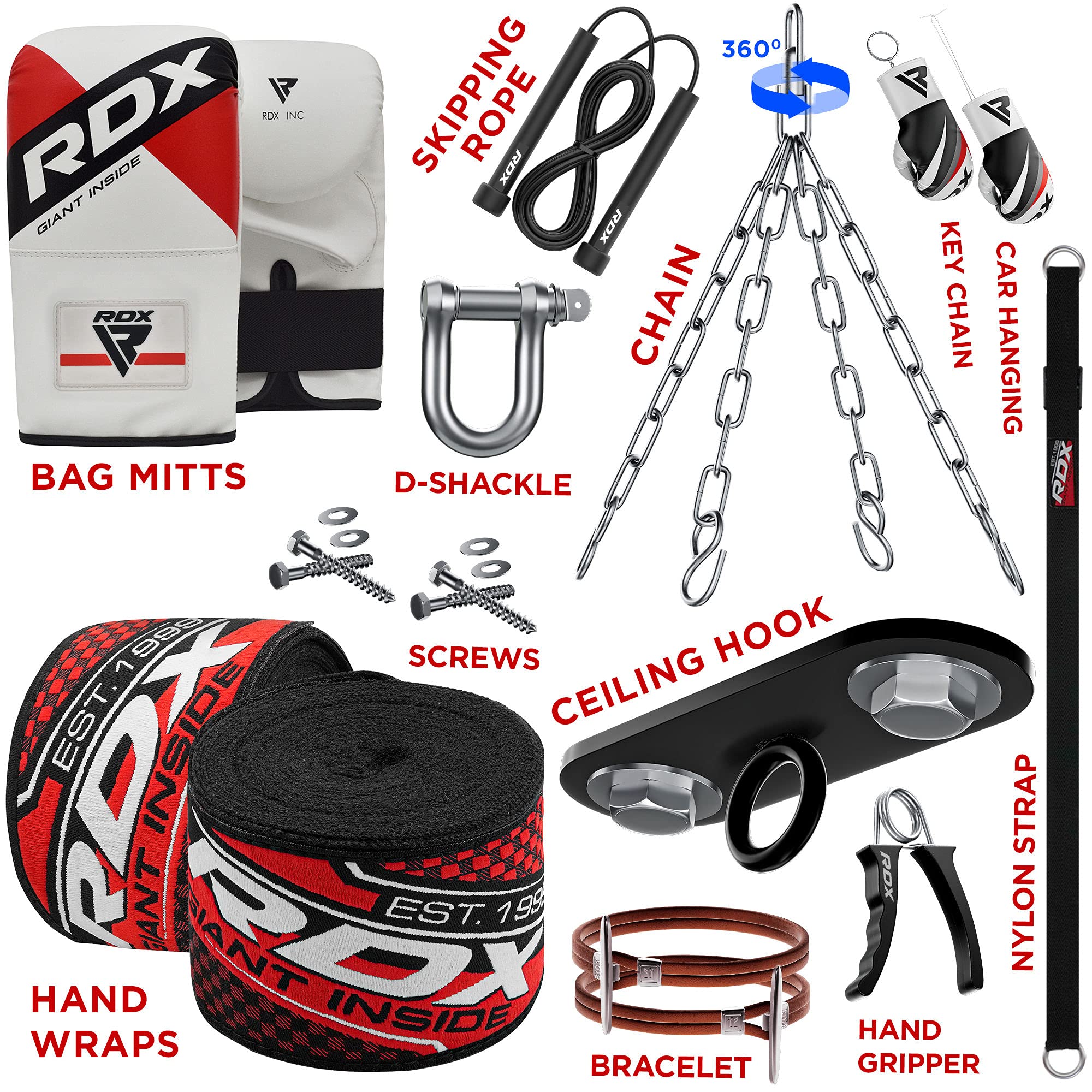 RDX Punching Bag for Boxing Training, 4ft 5ft unfilled Heavy Bag Set with Punching Gloves, Ceiling, 13pc for Grappling, MMA, Kickboxing, Muay Thai, Karate, BJJ,Taekwondo