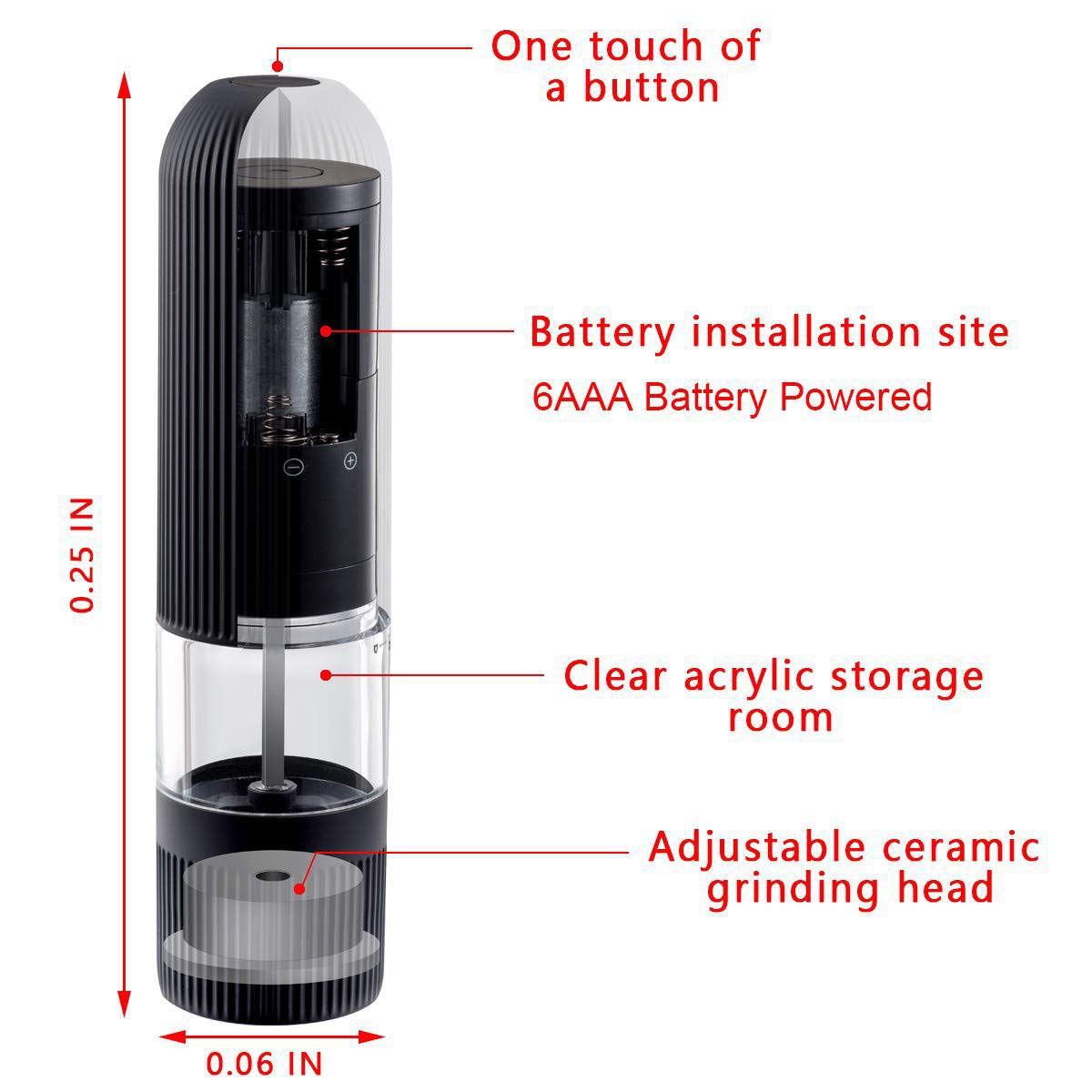 Vilihy Electric Salt Grinder Pepper Grinder Pepper Mills Salt Spice Mills Grinder Adjustable Coarseness Automatic One Handed Operation(1 Pack)