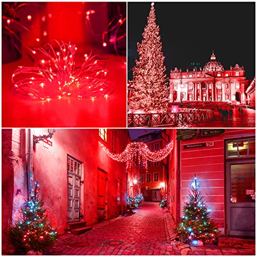 YAOZHOU Red Solar Christmas String Lights Outdoor Waterproof Decorations 100 LED(2 Pack) 8 Modes Copper String Lights Fairy Lights for Valentine's Day, Garden, Patio, Fence, Balcony