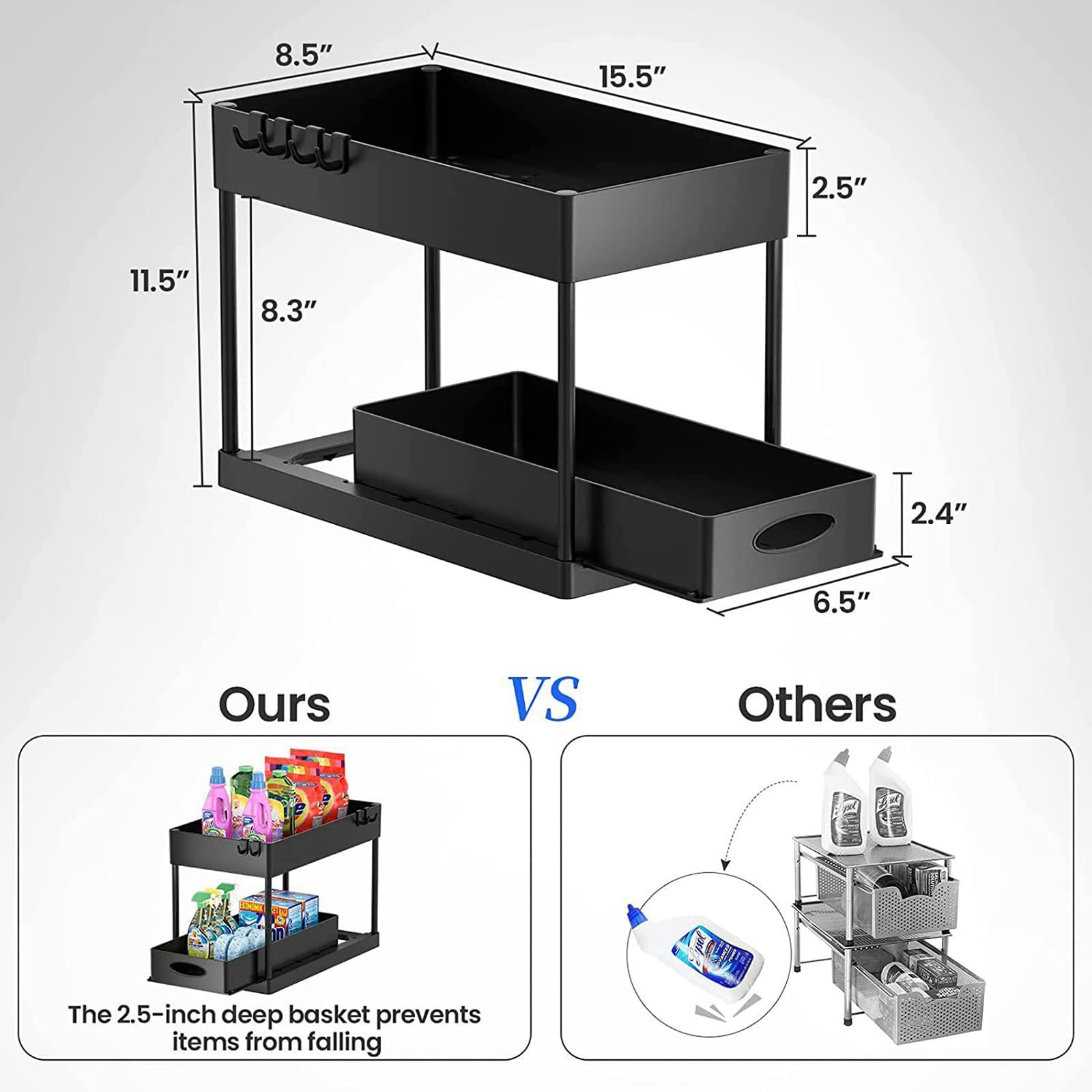 Under Sink Organizers and Storage 2 Tier Multi-purpose Sliding Under Cabinet Organizers and Storage Bathroom Cabinet Organizer Under Cabinet Basket