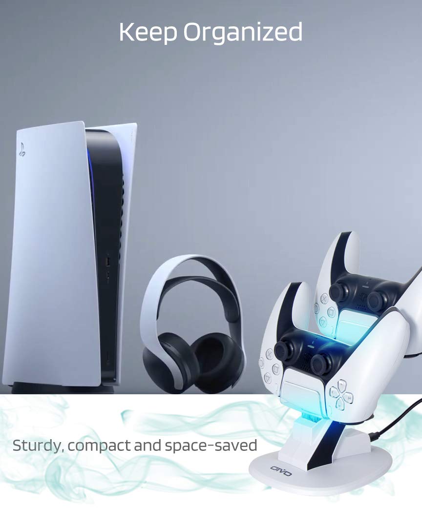 PS5 Controller Charger, Dual Charging Station for Playstation 5, Charging Dock for DualSense Controller with Safety Protection, Fast Charging and LED Indicator - White…