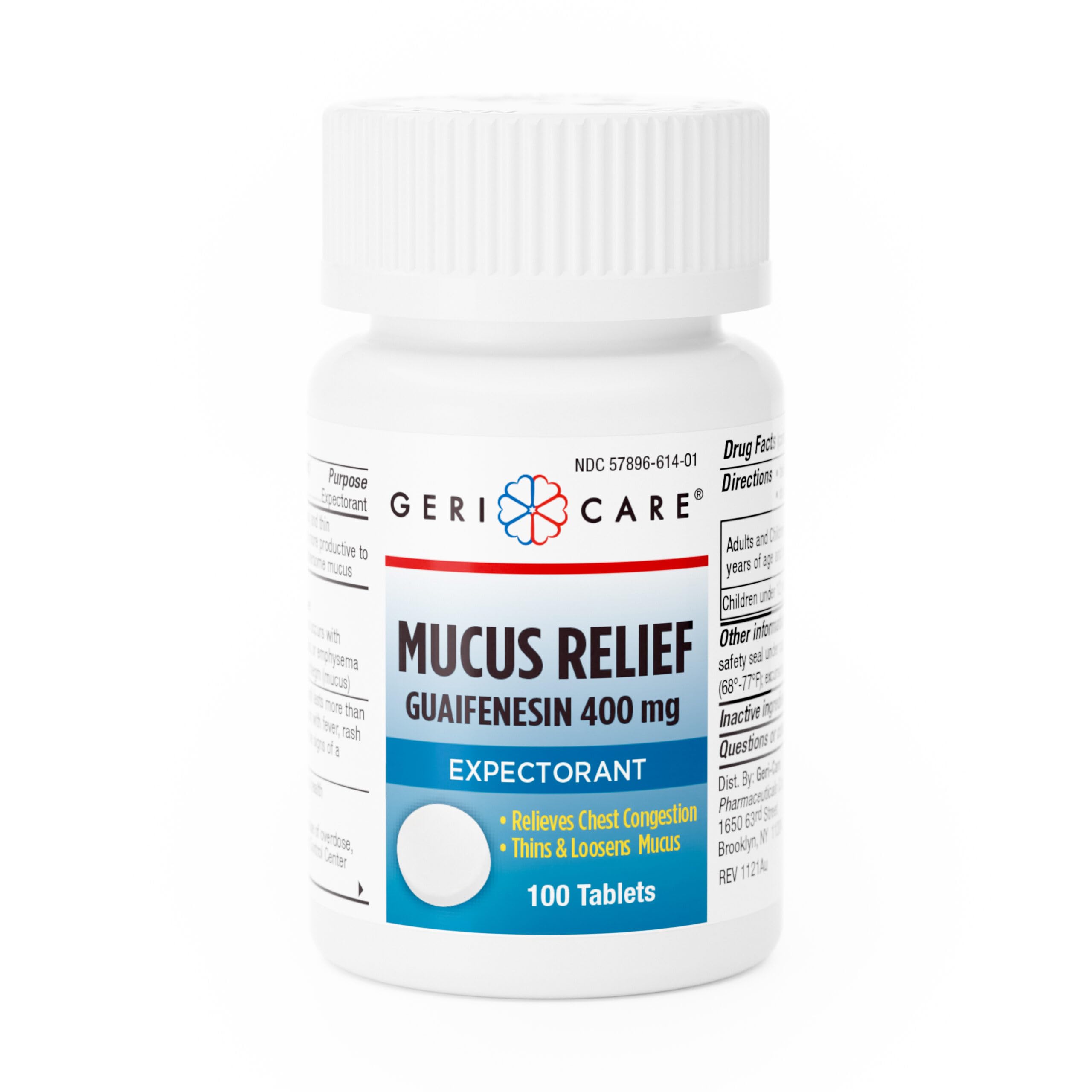 Mucus Relief Tablets by Geri-Care | Expectorant for Chest Congestion Relief | Guaifenesin 400mg | 100 Count Bottle