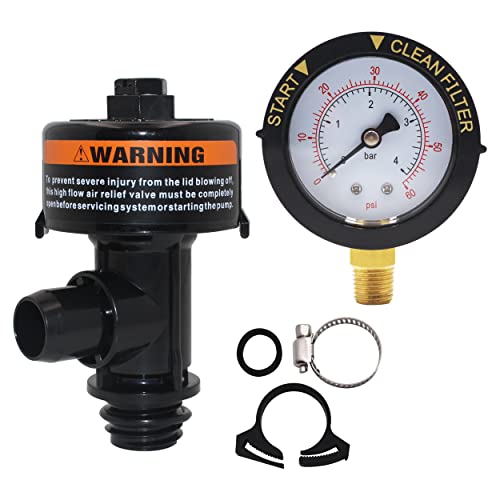 TIROAR 98209800 Manual Air Relief Valve with Pressure Gauge Replacement for Pool and Spa Filter, Aftermarket Part