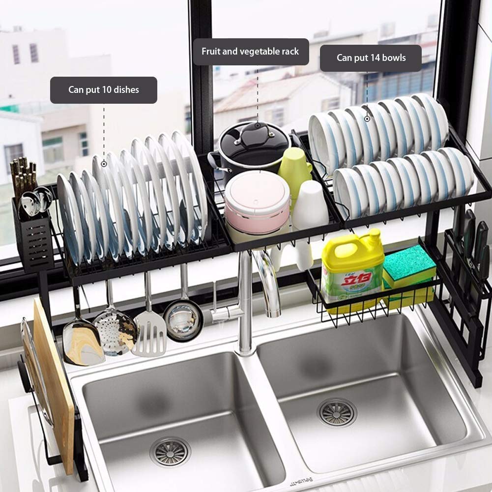 micoe Dish Drying Rack for Kitchen Counter, Aluminum Dish Dryer Rack with Removable and Drainboard Set, Large Dish Drainers with Cup Rack, Utensil Holder, Maximize Countertop Space-Grey
