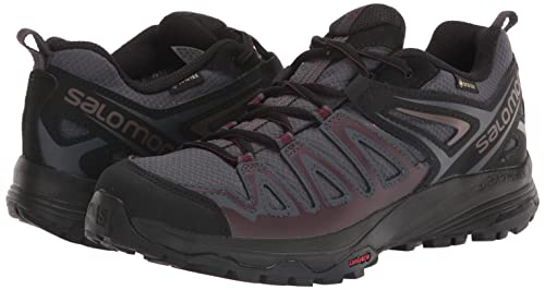 Salomon X Crest Gore-TEX Hiking Shoes for Women Trail Running, Ebony/Wine Tasting/Peppercorn, 6