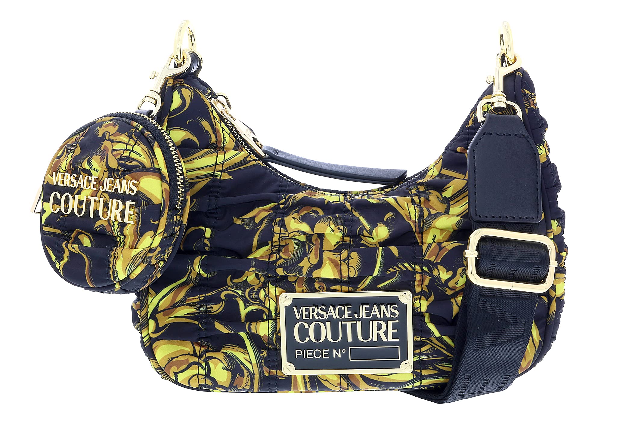 VERSACE JEANS COUTURE Black/Gold Medium Ruched Nylon Moon Shoulder Bag with Coin Purse for womens