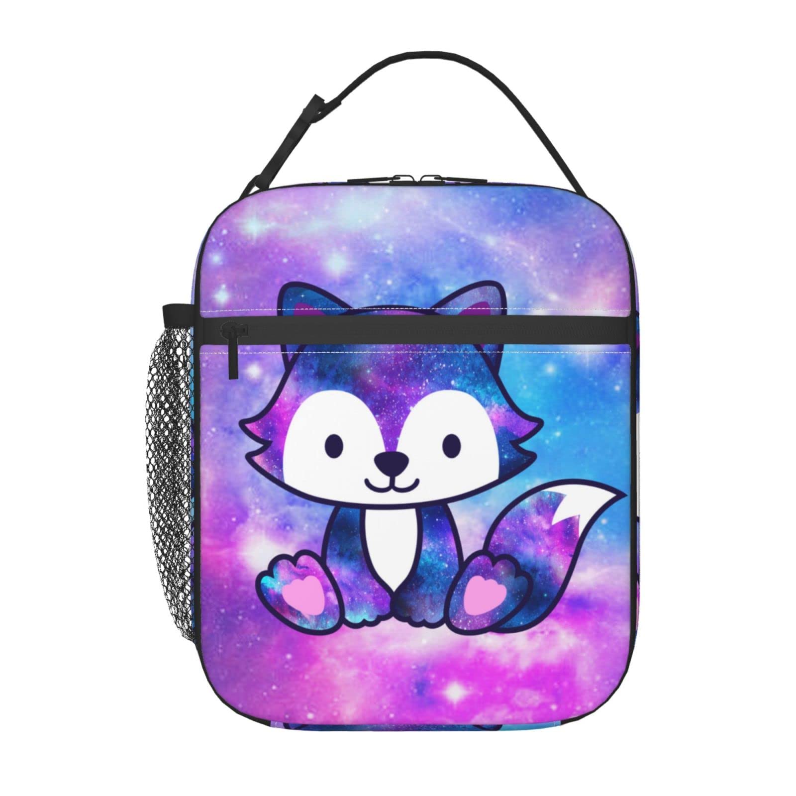 Mrublnel Galaxy Fox Printed Insulated Lunch Box Portable Lunch Bag with Detachable Handle,Reusable Lunchbox for Girls Boys Adults (Mrlunchbag-2302)