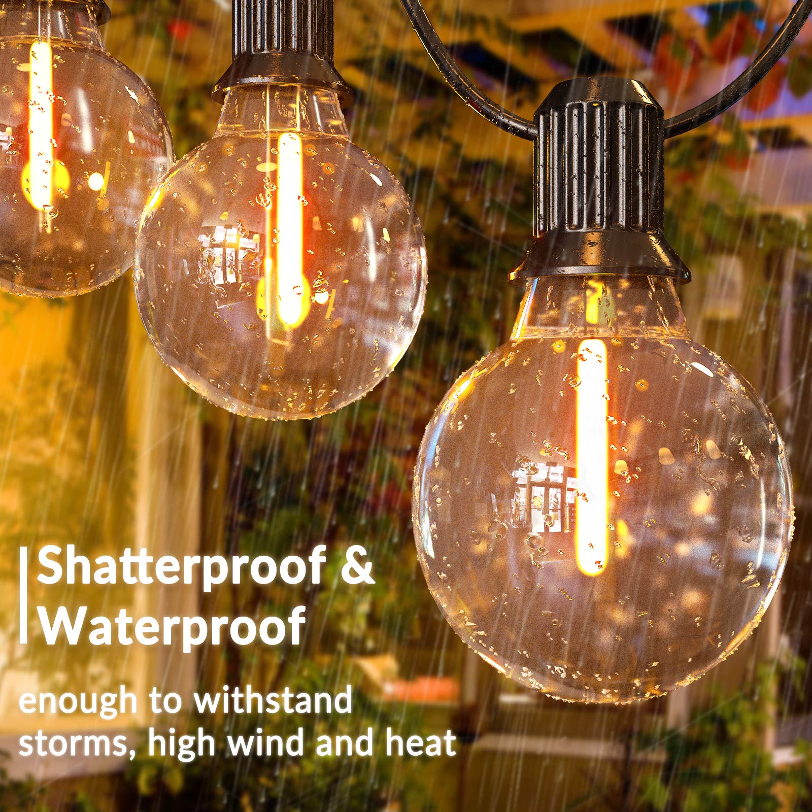 SHINESTAR 25-Pack G40 LED Bulb Replacement, 2700K Warm White, E12 Outdoor String Lights, Shatterproof, Dimmable