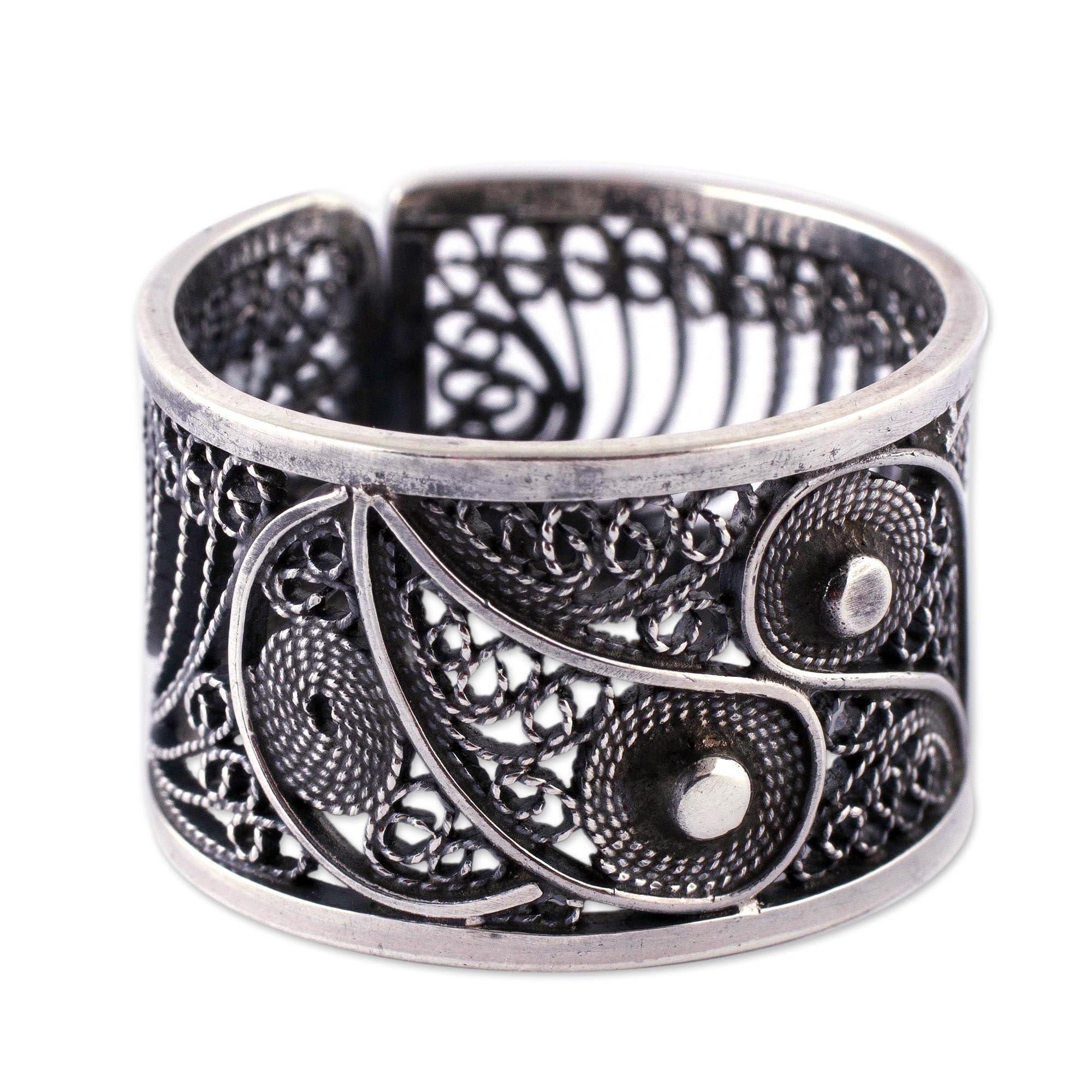 NOVICA Artisan Handmade .925 Sterling Silver Filigree Ring Oxidized No Stone Band Peru 'Yin and Yang'