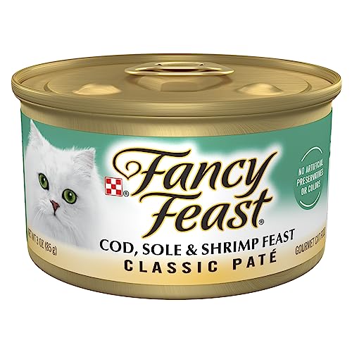 Purina Fancy Feast Cod, Sole and Shrimp Feast Classic Grain Free Wet Cat Food Pate - (Pack of 24) 3 oz. Cans