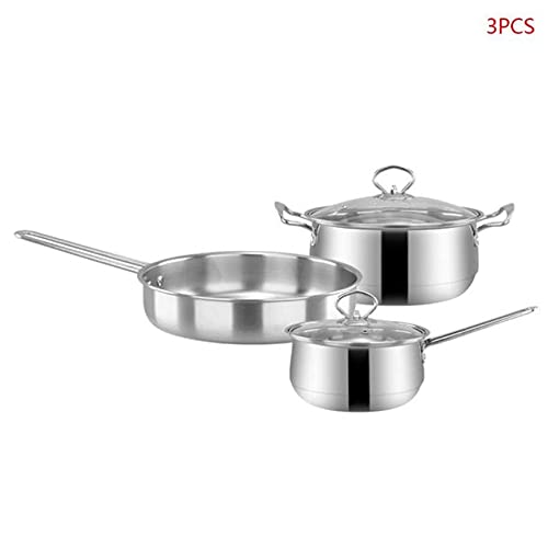 TKUS 3pcs/set Stainless Steel Cookware Set Flat Bottom Frying Pan Soup Pot Milk Pot Kit Induction Cooker Cooking Pan for Home Kitchen (1)
