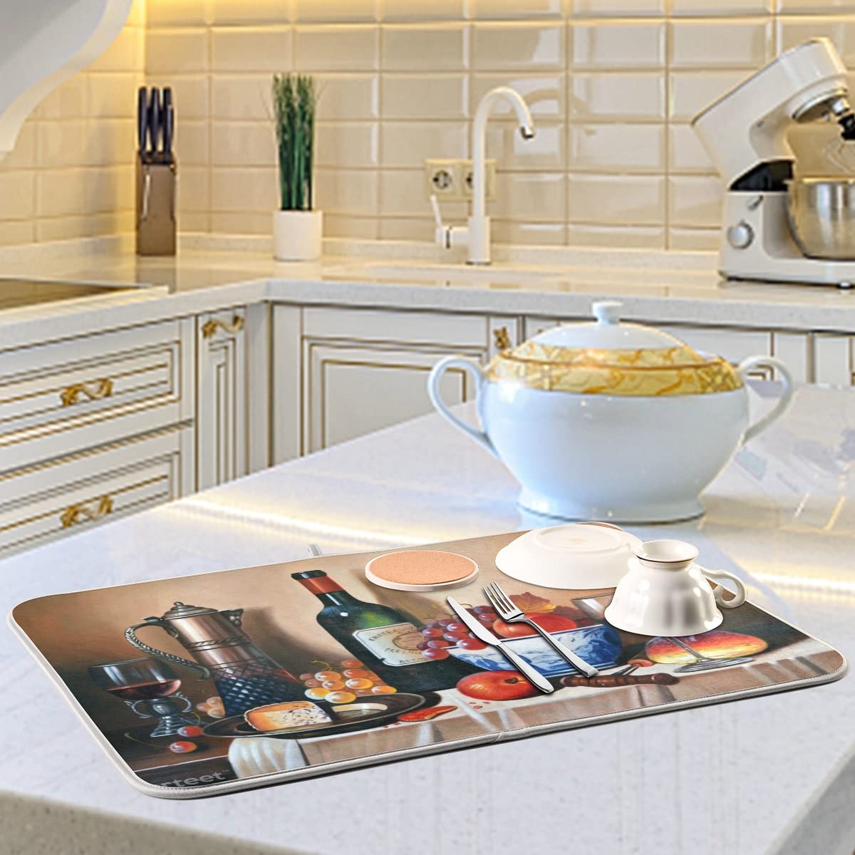 Red Wine Cheese Grape Fruit Dish Drainer Tray Counter Mats for Kitchen Drying Dish Mat Heat Resistant Mar Memory Foam Dish Drying Mat 18 x 24