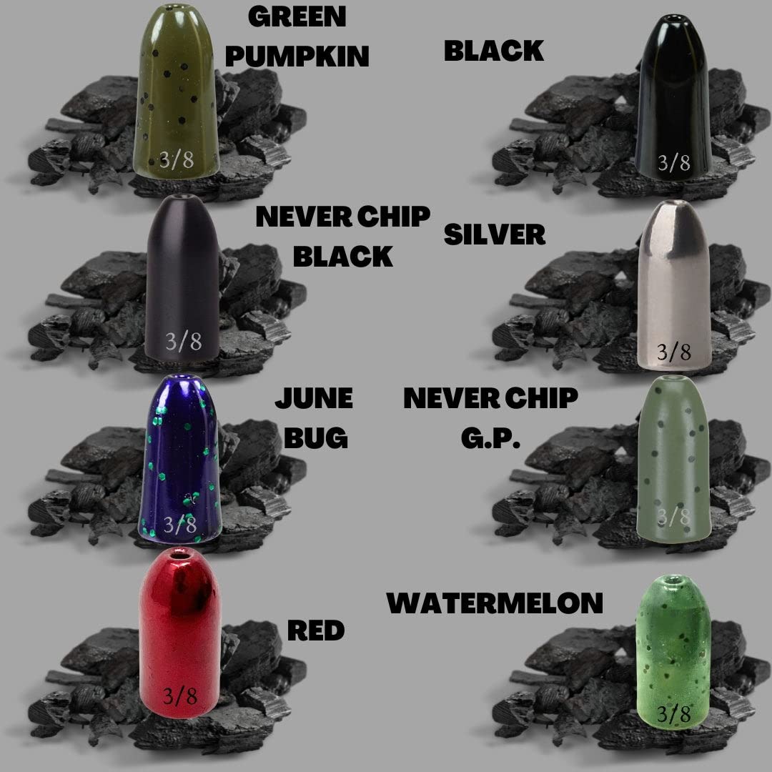 Reaction Tackle Tungsten Bullet Fishing Weights/Worm Sinkers for Bass Fishing - 3/8 Never Chip Black