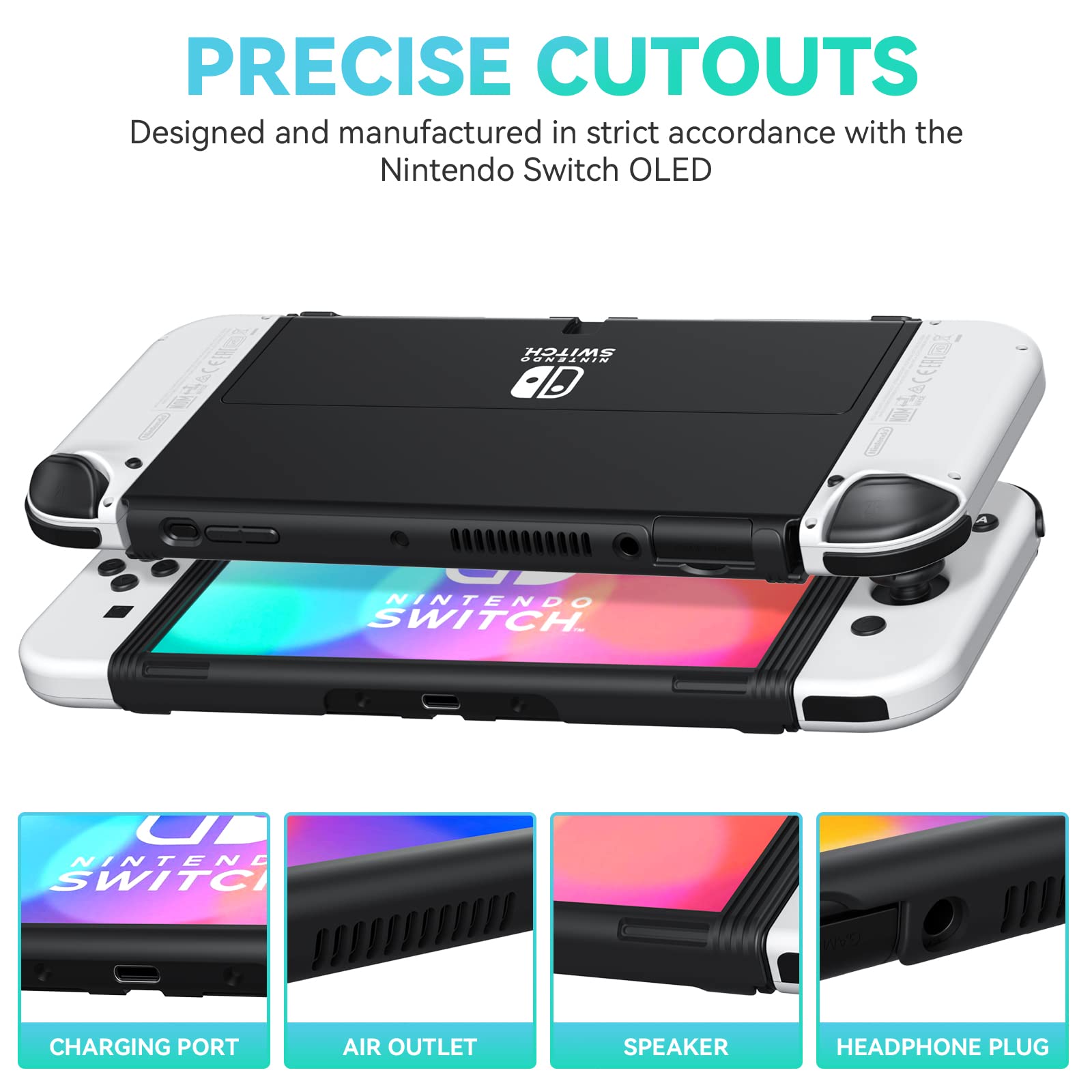 Sibese Protective Case for Nintendo Switch OLED with Tempered Glass Screen Protector, Front Cover Compatible with Switch OLED (2021)(Black)