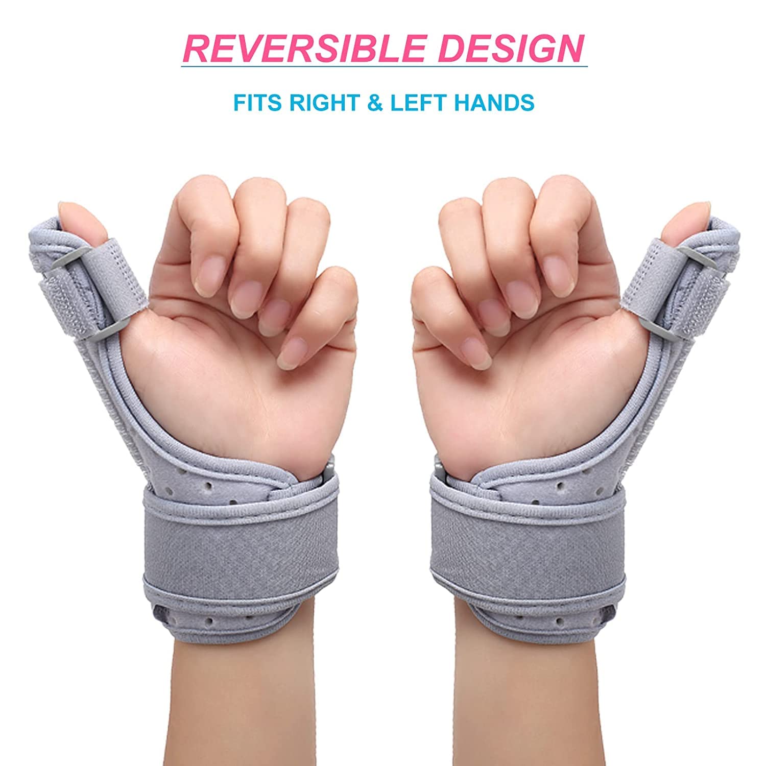 Thumb Spica Splint Brace Stabilizer Wrist Strap for Arthritis, Soft Tissue Injuries, Tendonitis, Pain, Sprains, Fractures, Carpal Tunnel & Trigger Thumb Immobilizer, Fits Both Hands, 1 Pack (Gray)