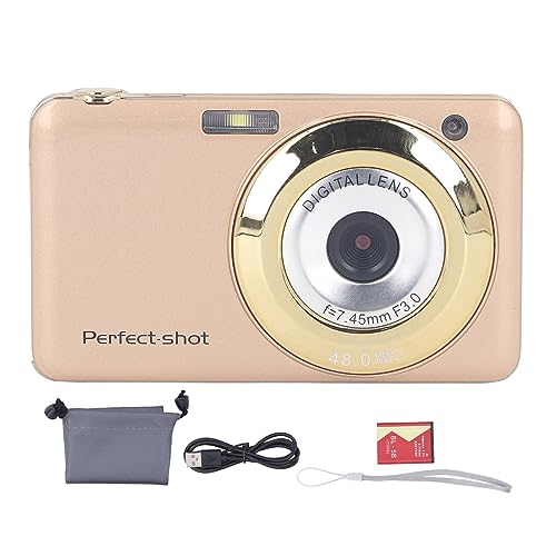 Portable Digital Camera, High Definition USB 48 MP 2.7in 8X Digital Zoom Digital Camera for Travel (Color : Gold)