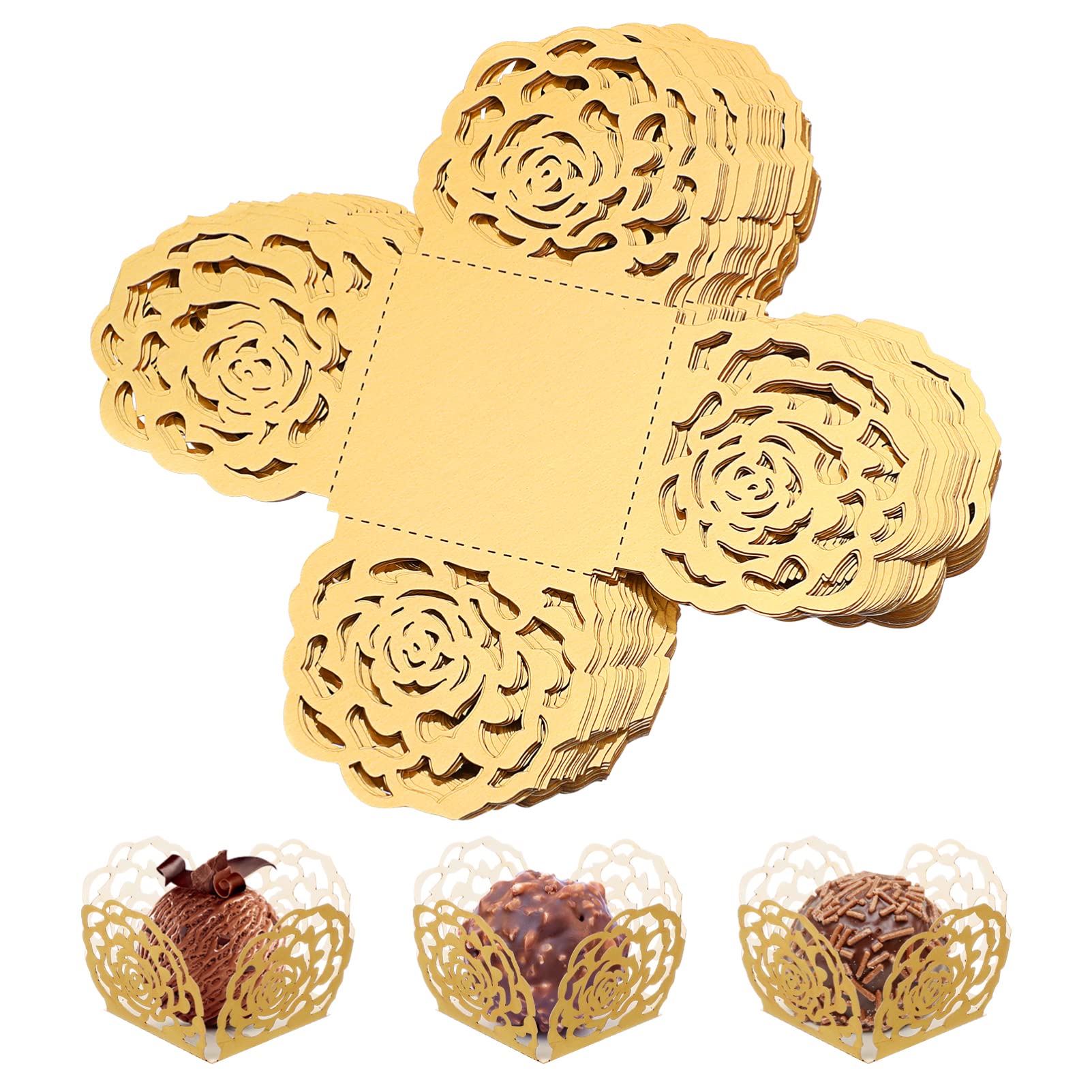 TOYANDONA 50Pcs Paper Truffle Wrappers Truffle Wrap Liners, Small Flared Paper Baking Cups Cupcakes Muffin Case Trays for Baby Shower Wedding Birthday